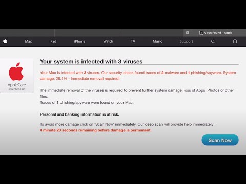 "Your system is infected with 3 viruses" Mac Onilne Scam Removal Guide (2023 update)