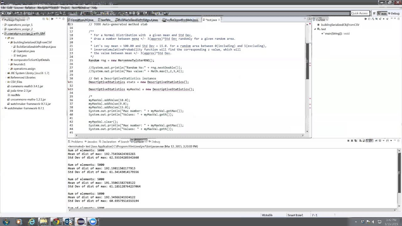 Random numbers, Distributions and Statistics using Apache Commons Math library in Java Eclipse