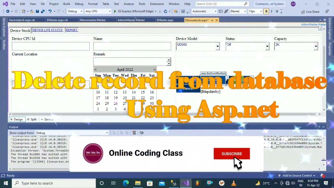how to delete data from database in ASP NET using vb code | Online coding class