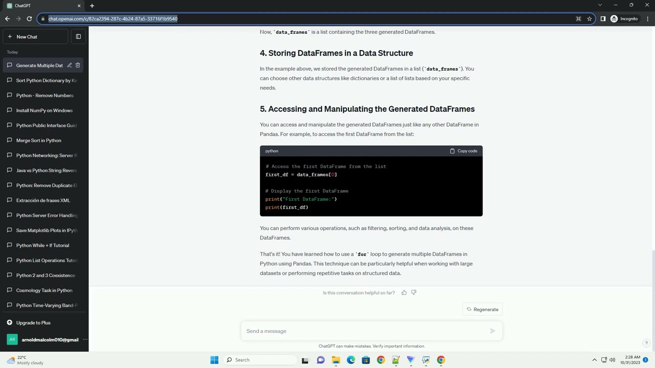 a for loop to generate multiple data frames in python