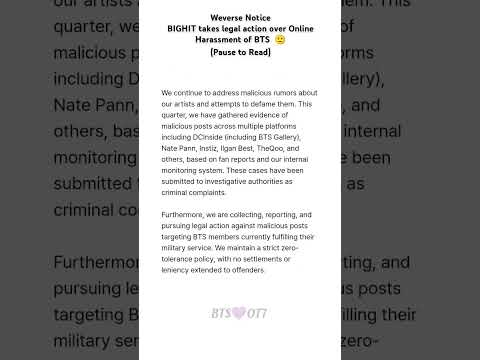 Bighit takes legal action over online harassment of BTS 👏🏻 #bts #ot7 #apobangpo