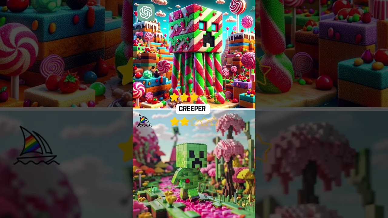 Who's the best? OpenAI vs Midjourney: MineCraft Mobs in Candy Land Theme