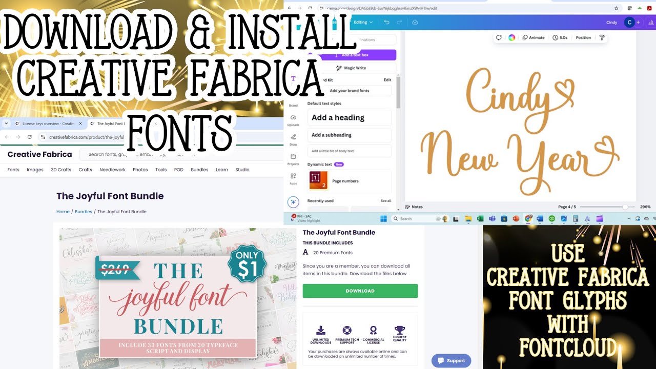 Install Fonts from Creative Fabrica, Upload Fonts to Canva and Using Fontcloud Glyphs in Canva!