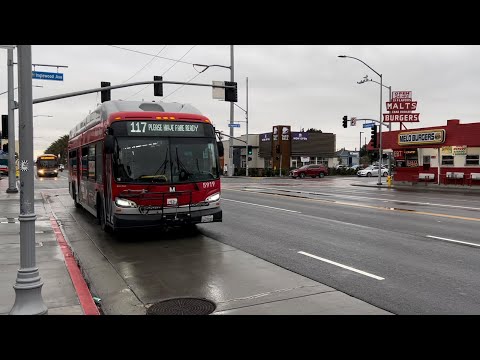 LA Metro: Bus Units #5919 + #8532 On Bus Route 117 At W Century Blvd & S Inglewood Avenue (1/9/2023)