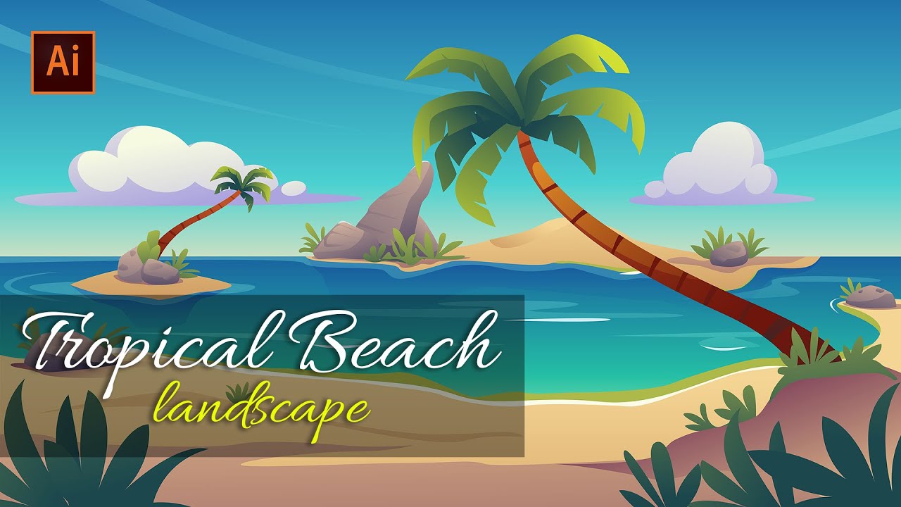 Tropical Beach Landscape | Vector illustration |  Adobe illustrator | Vector Art