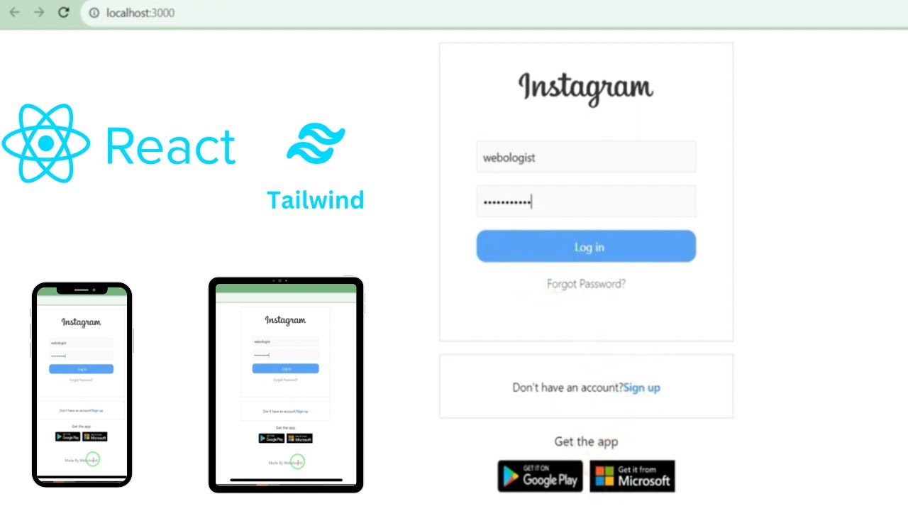 Create Instagram Login Form Using React & Tailwind