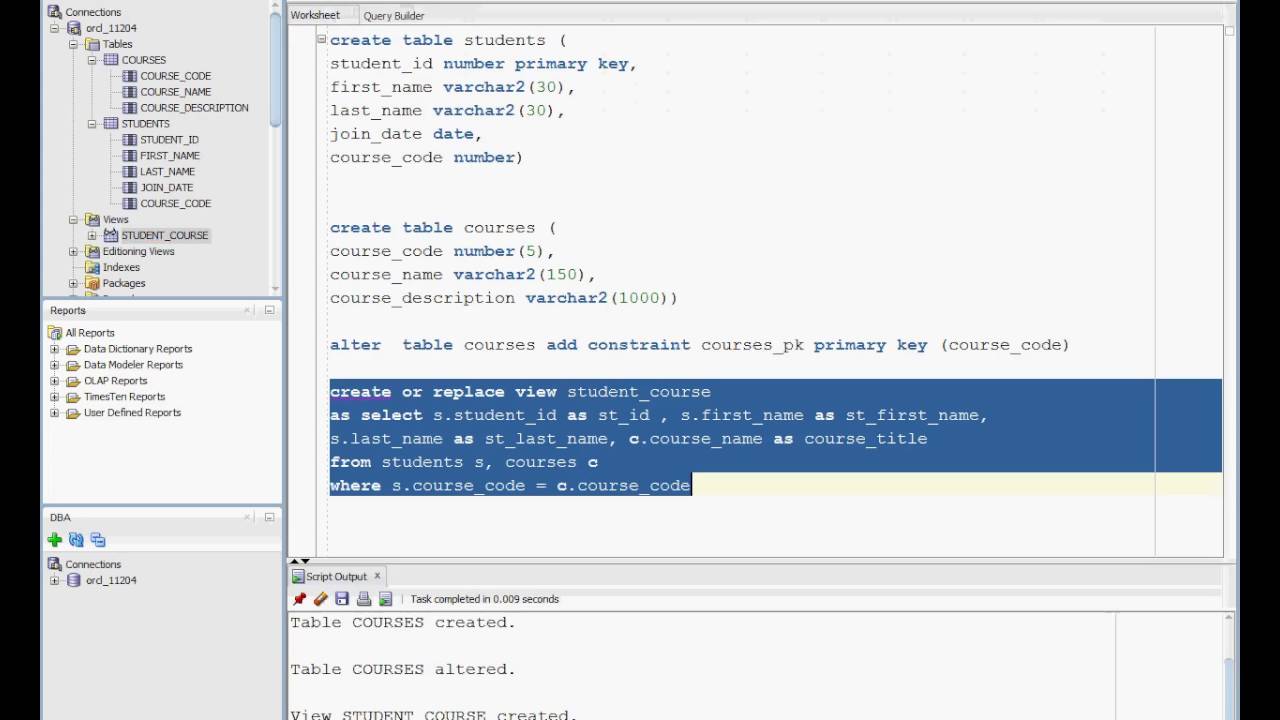 Using SQL Developer to create Database Objects