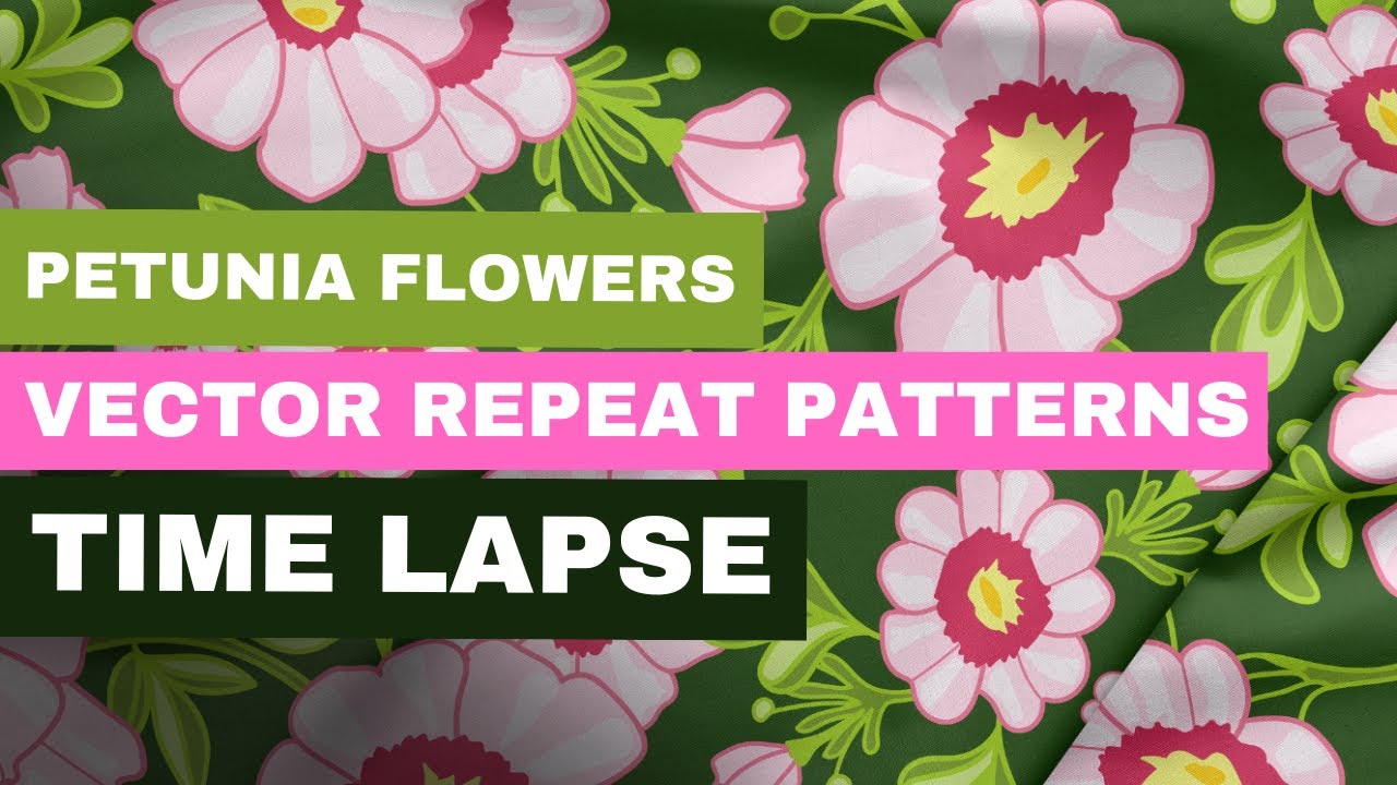 Time lapse pink petunia flowers vector repeat pattern Spoonflower fabric collection in Illustrator