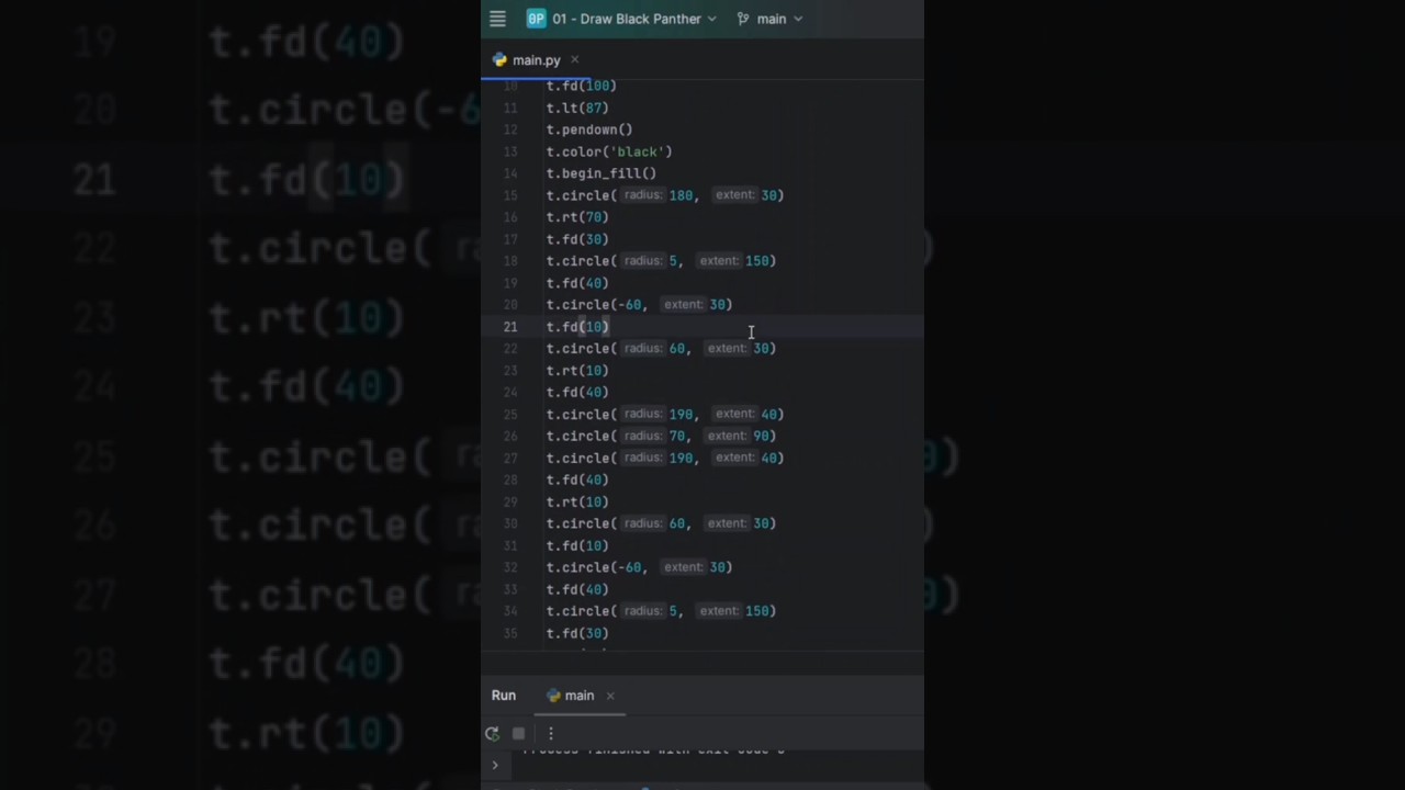 Python Turtle Tutorial: Draw Black Panther #pythonturtle #turtle #coding