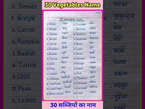 30 Vegetables Name in English and Hindi | Vegetables Name | सब्जियों का नाम | #shorts #education