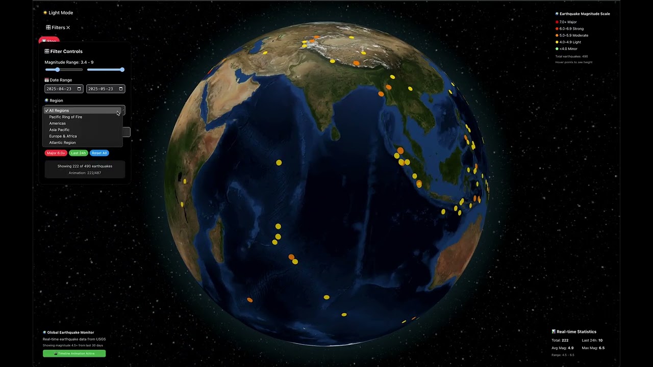 VisualGlobe – Real-Time Earthquake Visualization Demo (3D Interactive Globe)