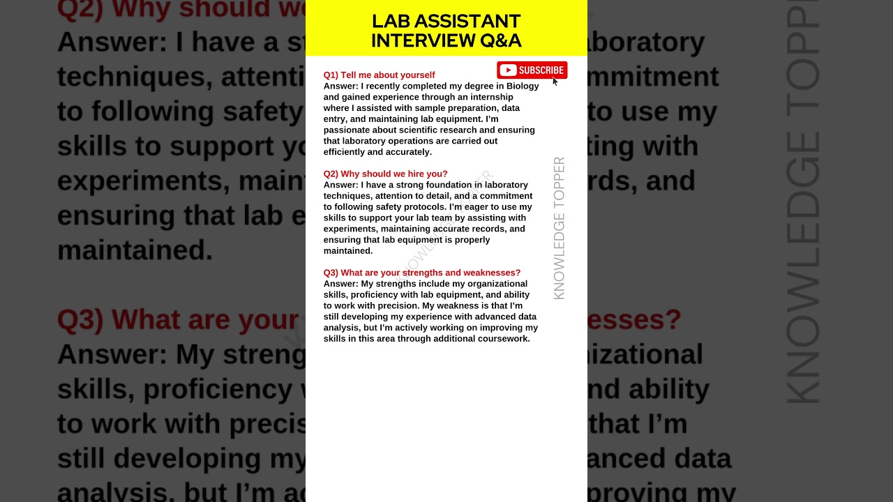 Laboratory Assistant Interview Questions and Answers | Lab Assistant Interview Questions and Answers