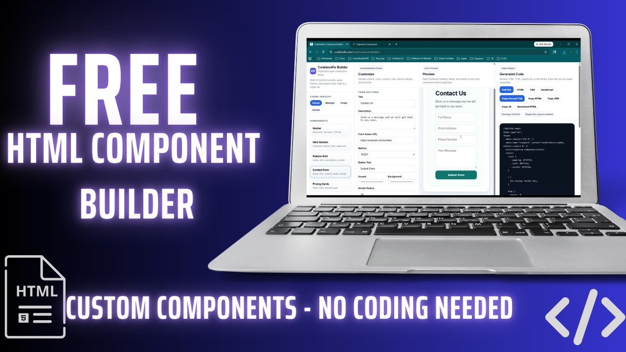 Free HTML Component Builder - No Coding Needed!