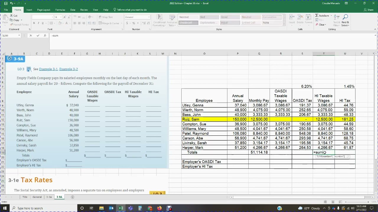Payroll 2022- Problem 3-9A