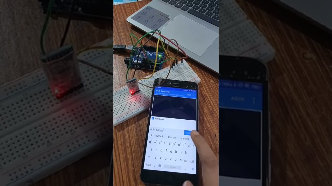 Interfacing of BT module with Android phone. Transmitting messages over Bluetooth module. #arduino