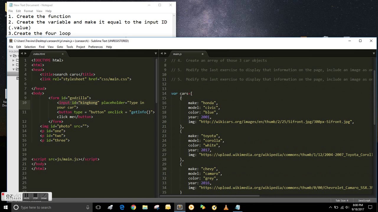 Tutorial JavaScript Exercise #5 display objects and include an image