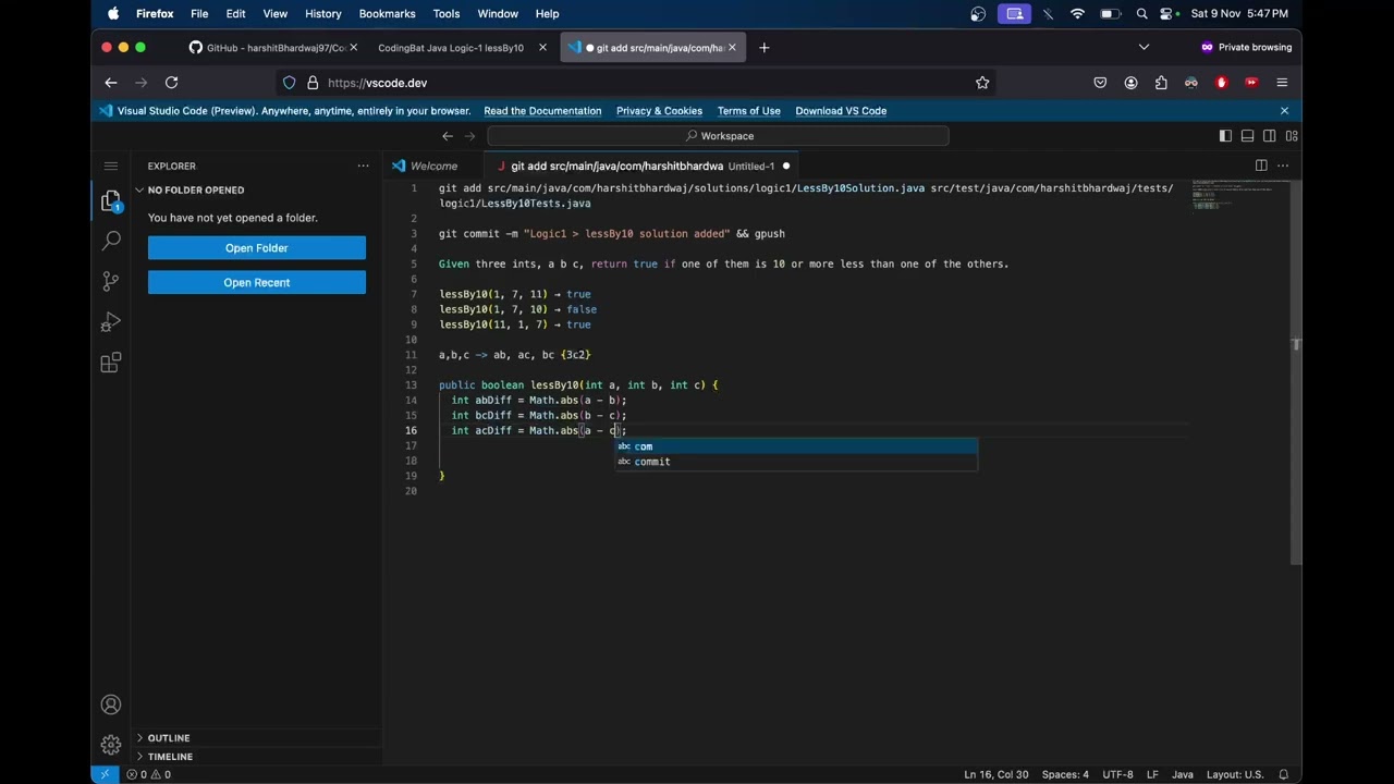 CodingBat Java | Logic-1 Section | lessBy10