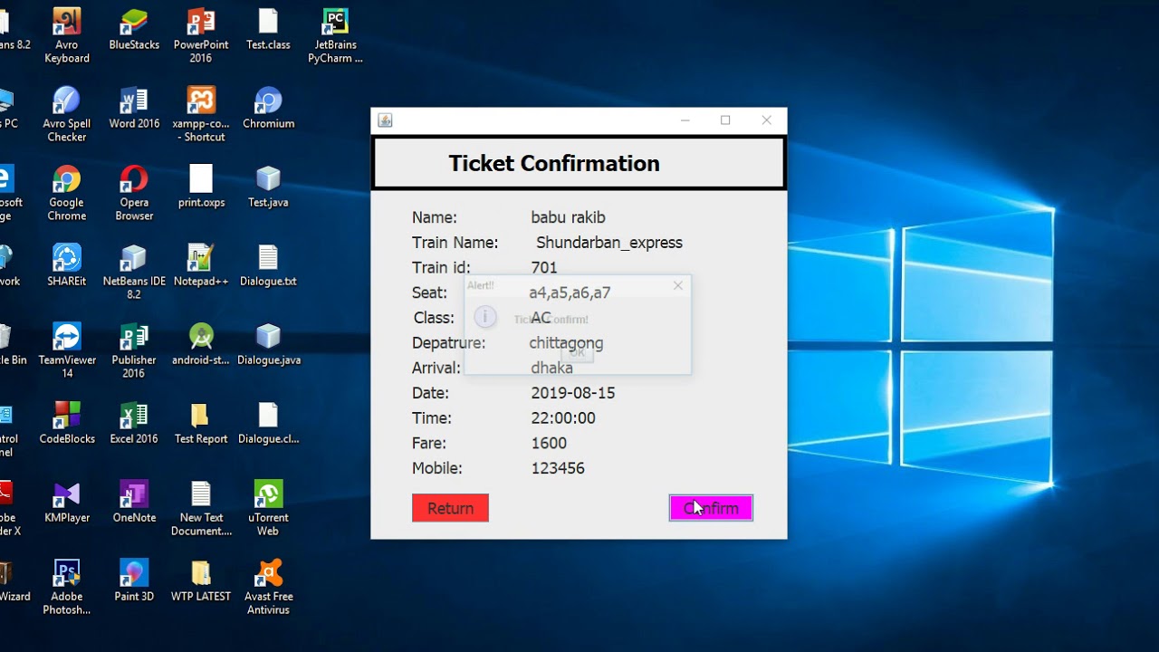 Train Ticket Booking System using java NetBeans