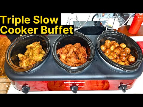 Elite Gourmet EWMST-325R Maxi-Matic Triple Slow Cooker Buffet Server | Best Buffet Slow Cooker