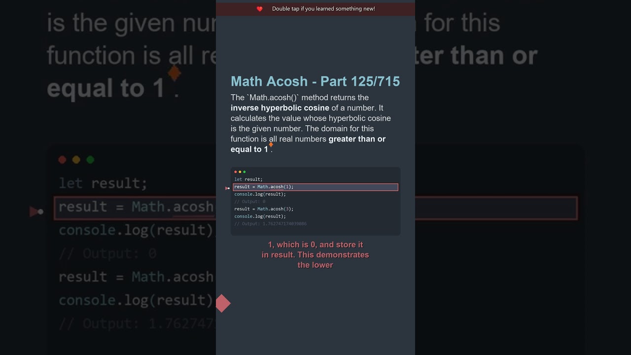 🎯 Math Acosh Method - Part 125/715 - Clean Code Practice #shorts #javascript