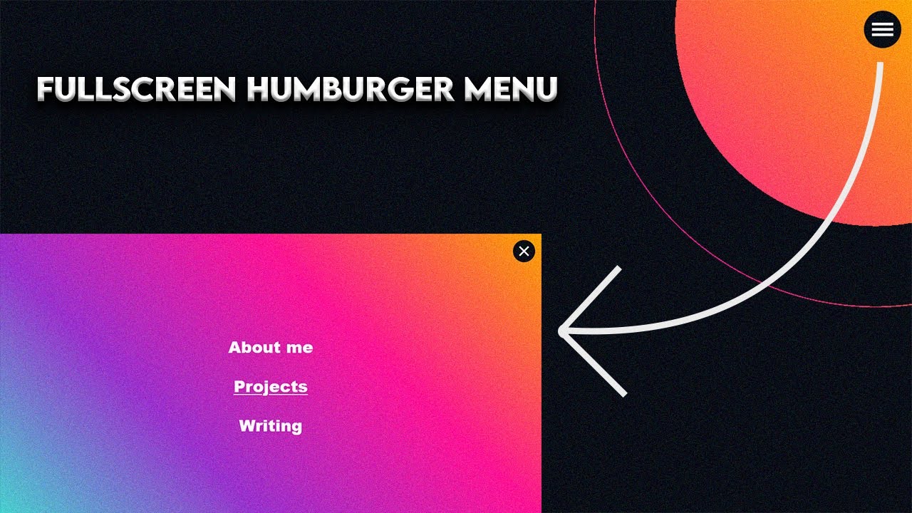 Fullscreen hamburger menu and animated cursor using html css js || animation for web