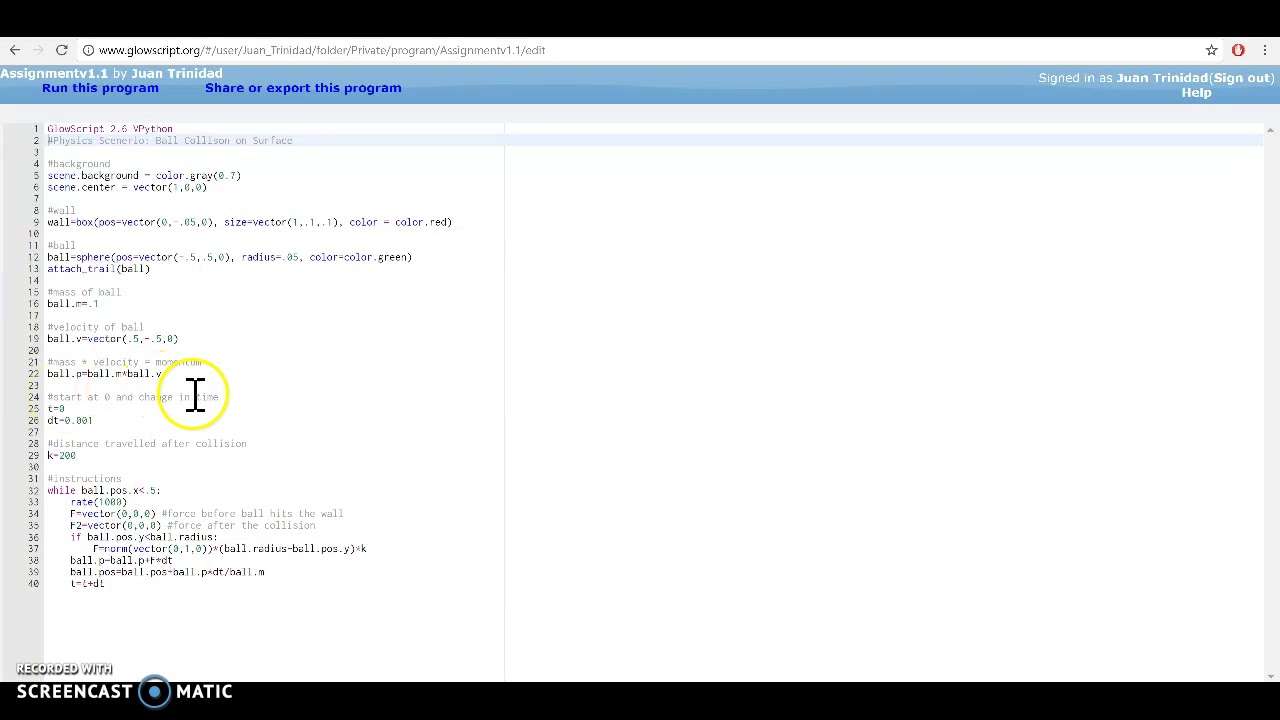 GlowScript: Physics Scenario