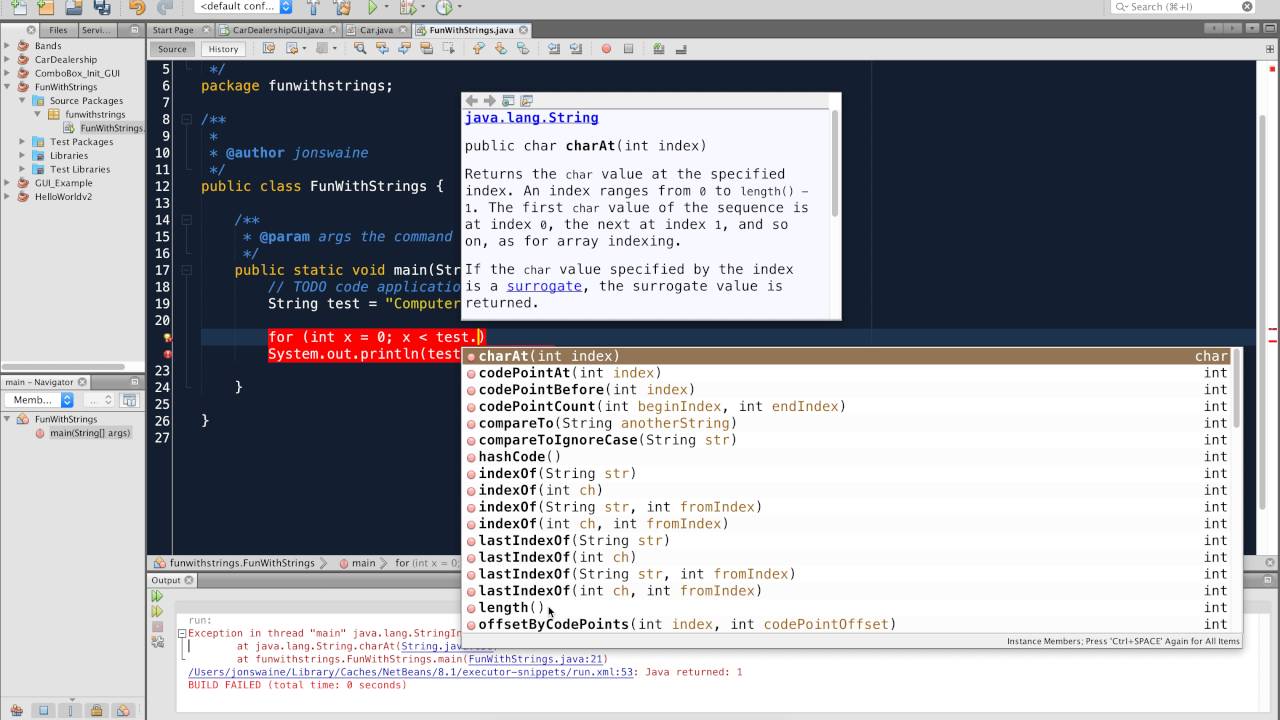 Java Programming - String Functions - charAt()