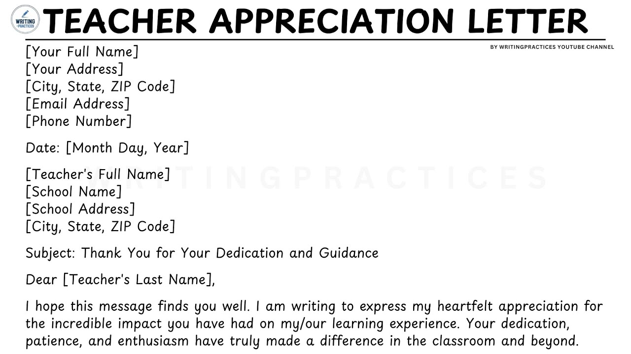 How To Write A Teacher Appreciation Letter Step by Step Guide | Writing Practices
