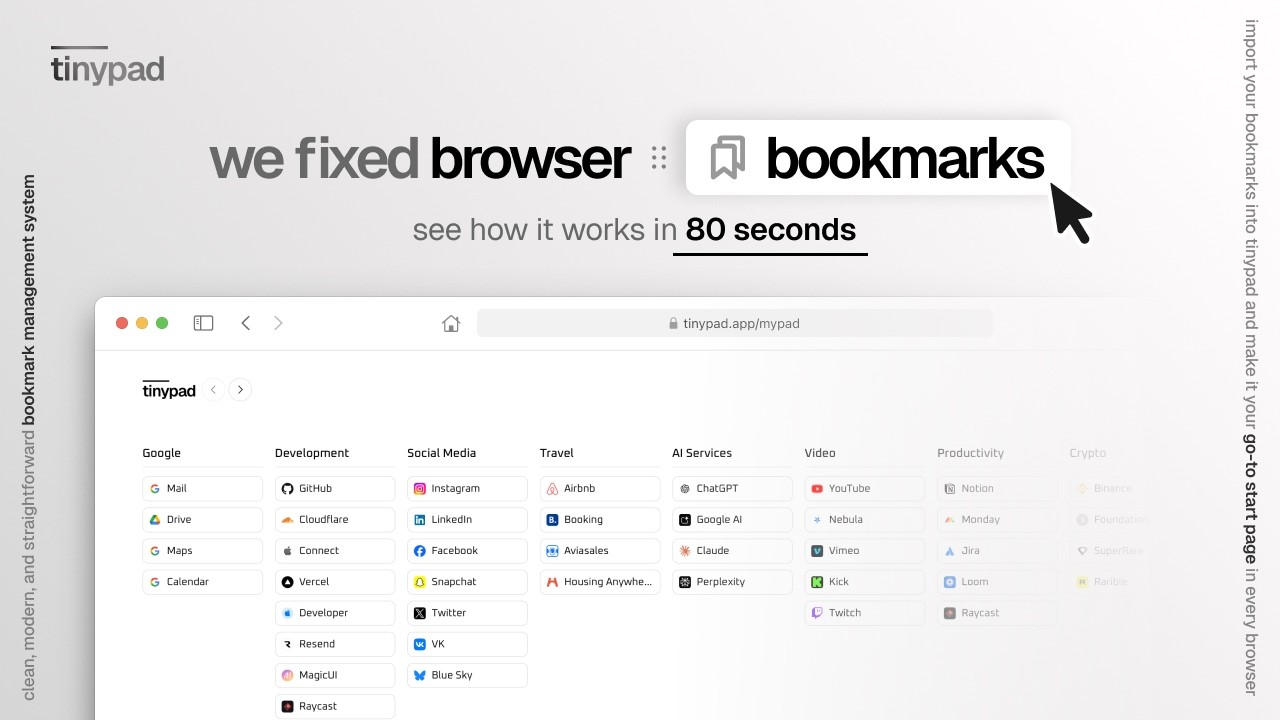 tinypad: browser bookmarks, finally organized