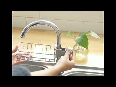 Sponge Holder for Kitchen Stainless Steel Faucet Rack Adjustable Sink Caddy Organizer Soap Drainer