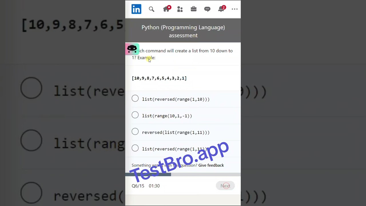 How to Crack the LinkedIn Python Skills Assessment in 1 Minute with Test Bro App!  #coding