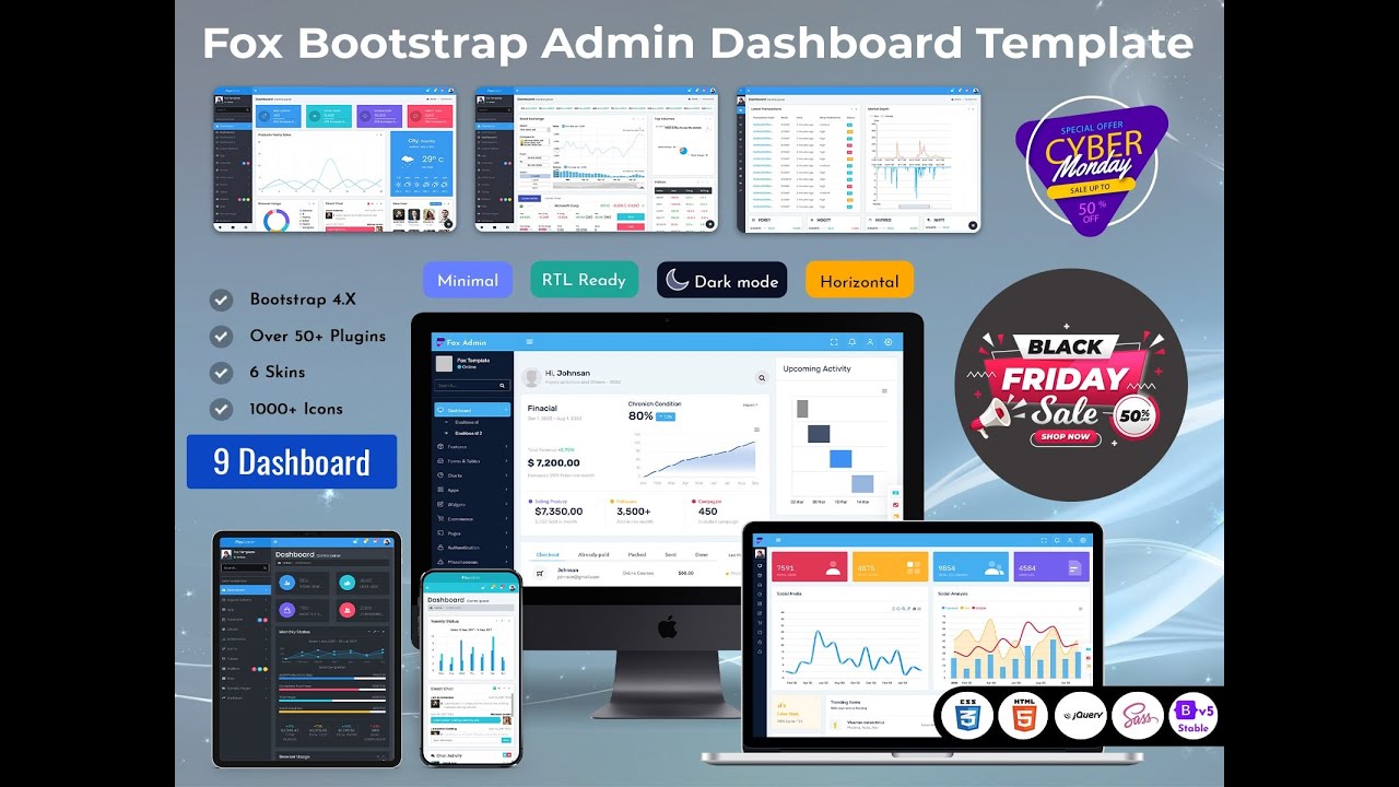 Admin Dashboard Template fully Responsive with UI Framework – Fox