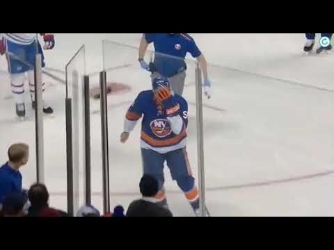 Johnny Boychuk takes a skate to the face