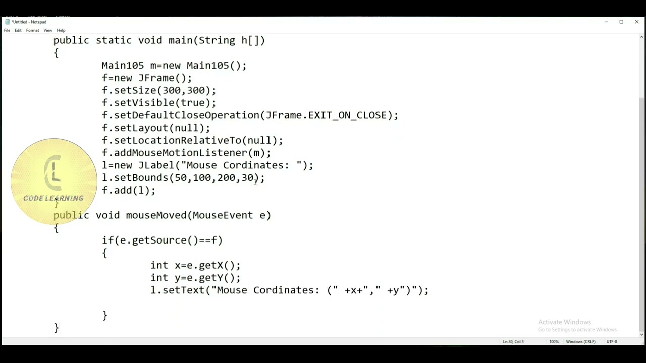 Java | Swing package 'Complete MouseMotionListener' | CodeLearning