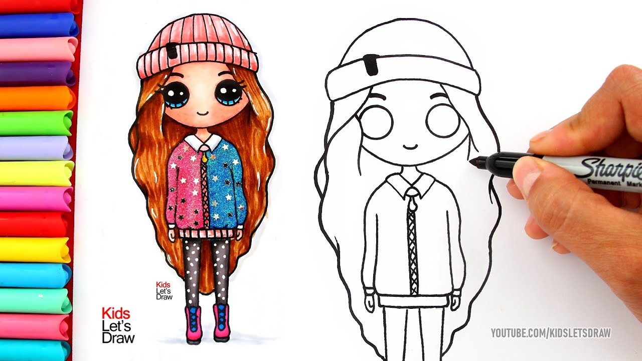 Learn to draw a CUTE GIRL with BRIGHT Clothes (using GLITTER)