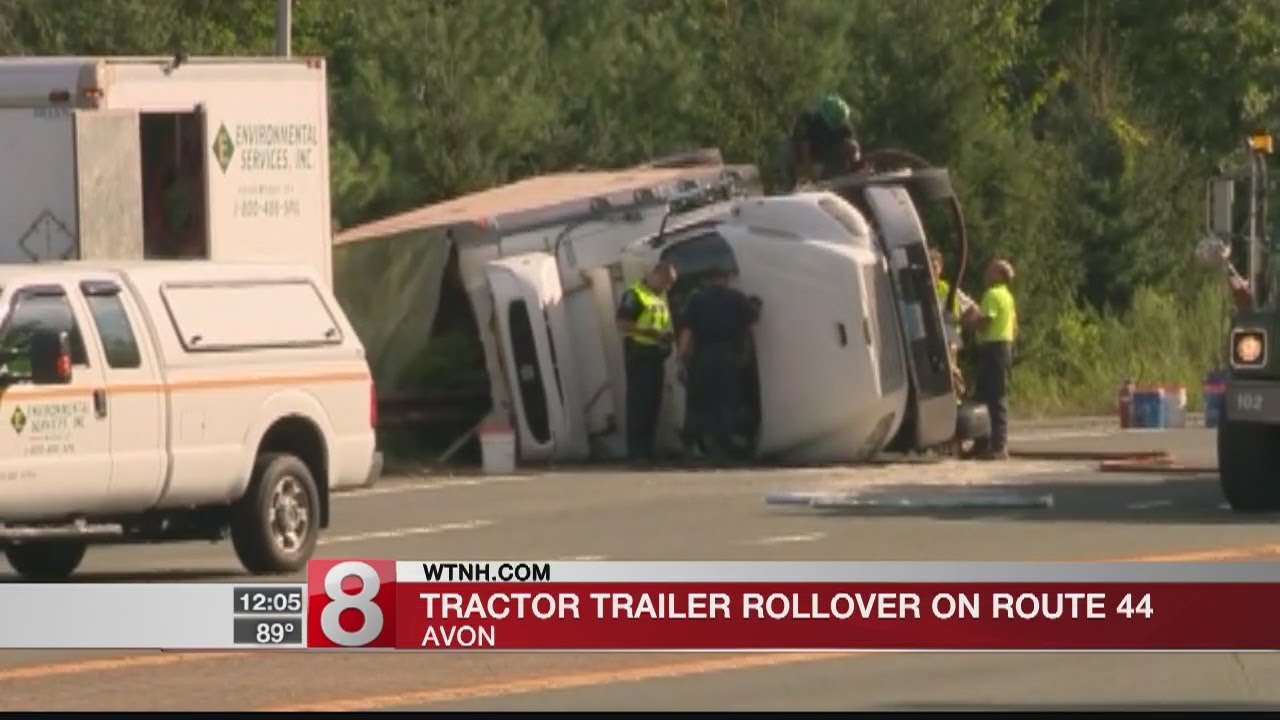 Overturned tractor trailer closes portion of Route 44 west in Avon