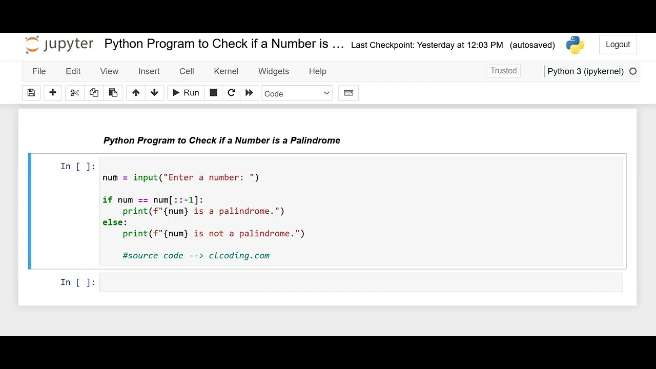 Day 2 : Python Program to check if a Number is a Palindrome