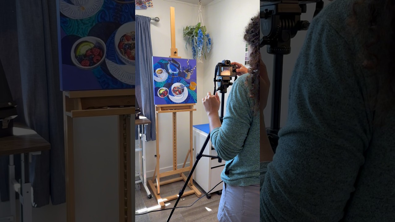 How I photograph large scale art for prints! 💜 #colorfulpainting #oilpainting #shortsart #stilllife