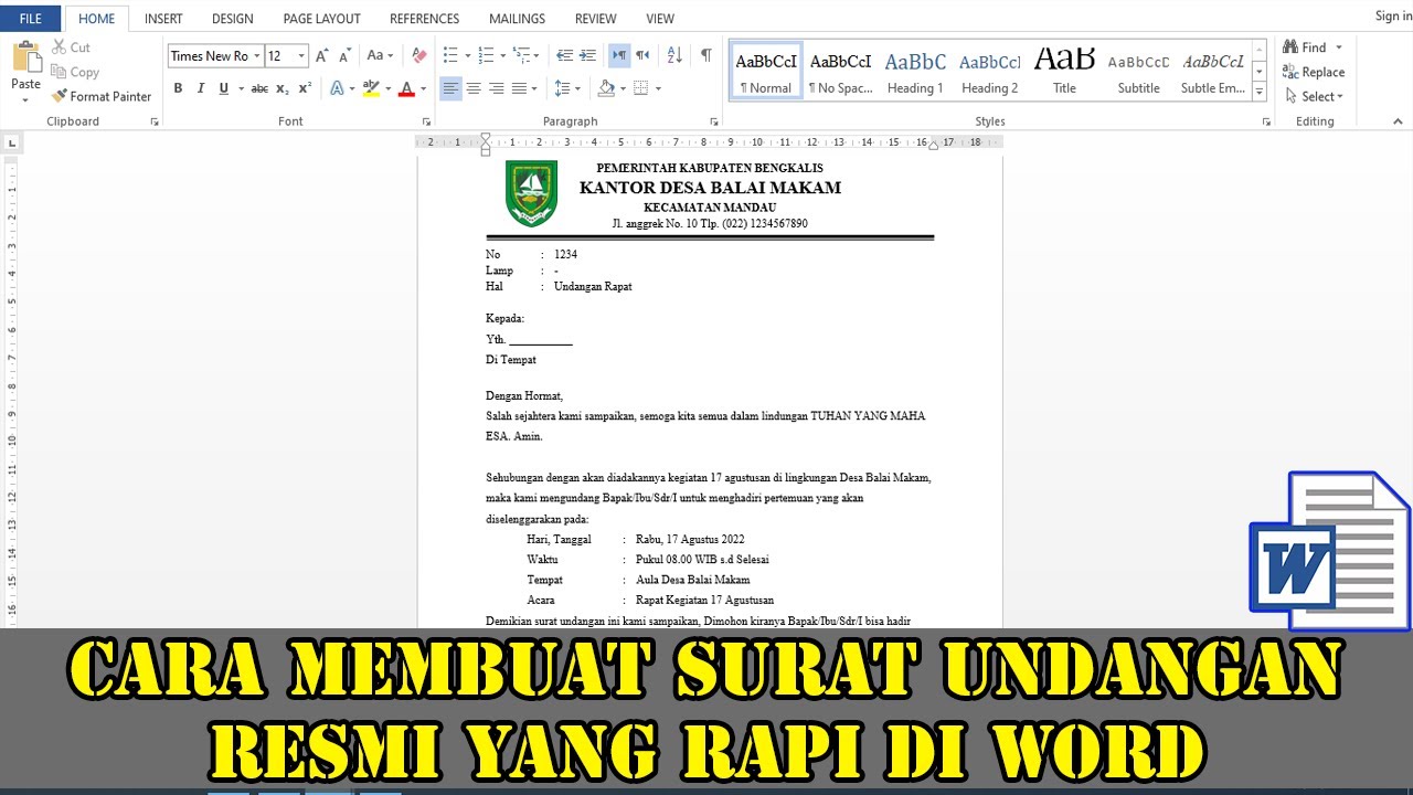 CARA MEMBUAT SURAT UNDANGAN RESMI YANG BAIK DAN BENAR DI WORD