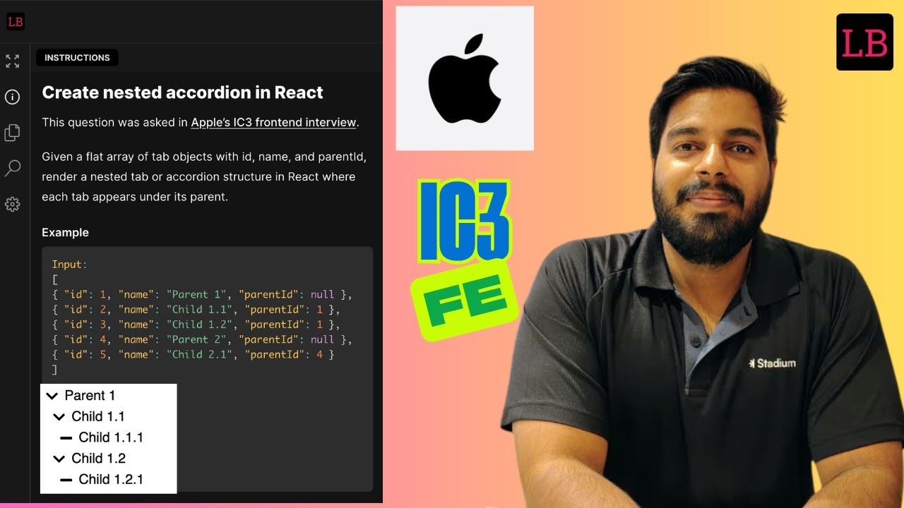Nested Accordion in React | Apple Ic3 frontend interview question