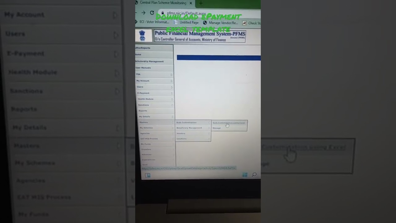Download excel payment templete in PFMS