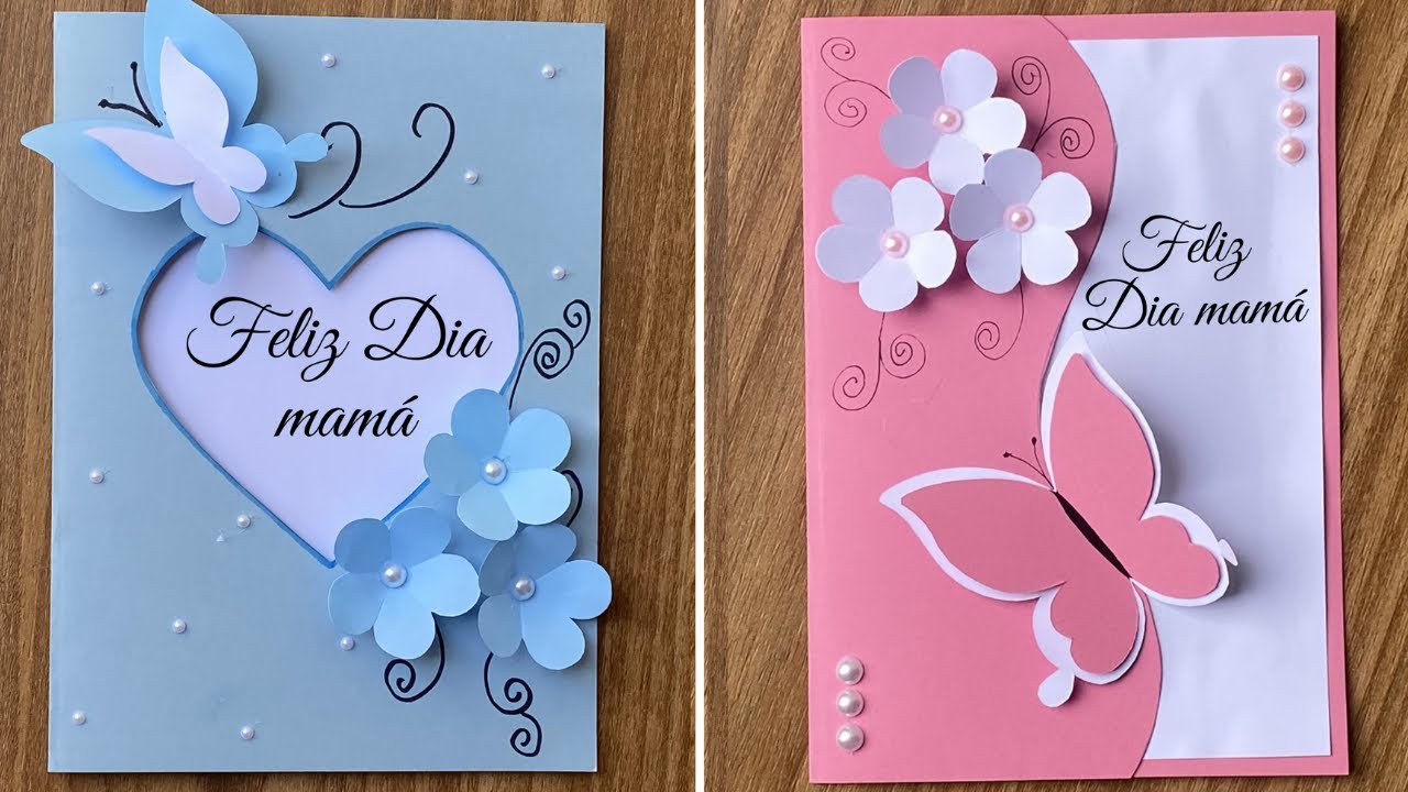 Cómo Hacer 2 Tarjetas para Mamá 💖 Fácil y Bonita con Flores y Mariposas | Día de la Madre 