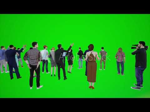 3D animation of the back view of a crowd of people standing scenes chroma key green screen