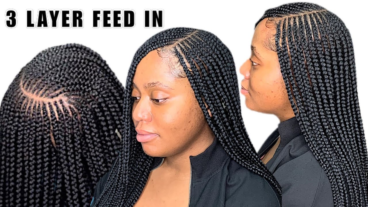 3 LAYER FEED IN CORNROWS | Braid | Beginners friendly | Learn With Me |