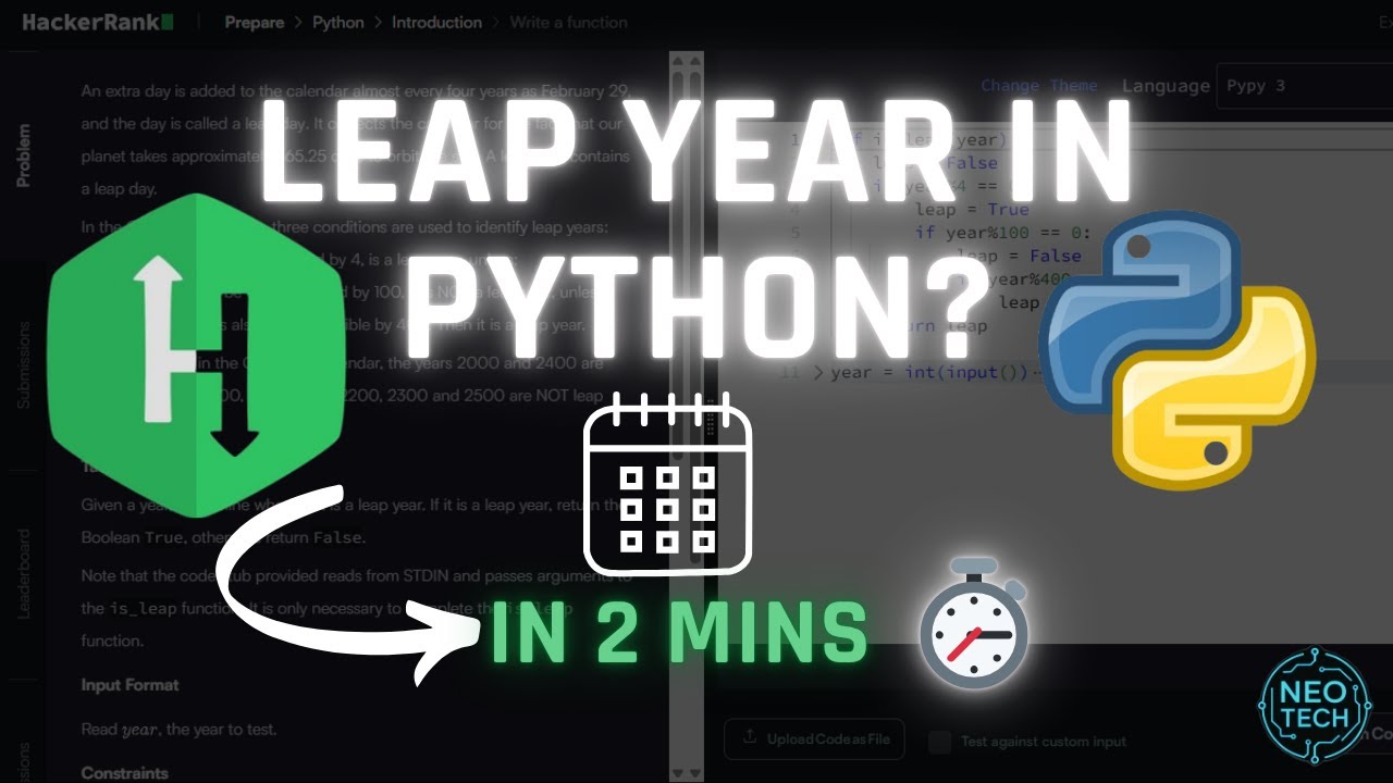 Is it a Leap Year? Python Function Explained in 2 Mins | HackerRank Solution