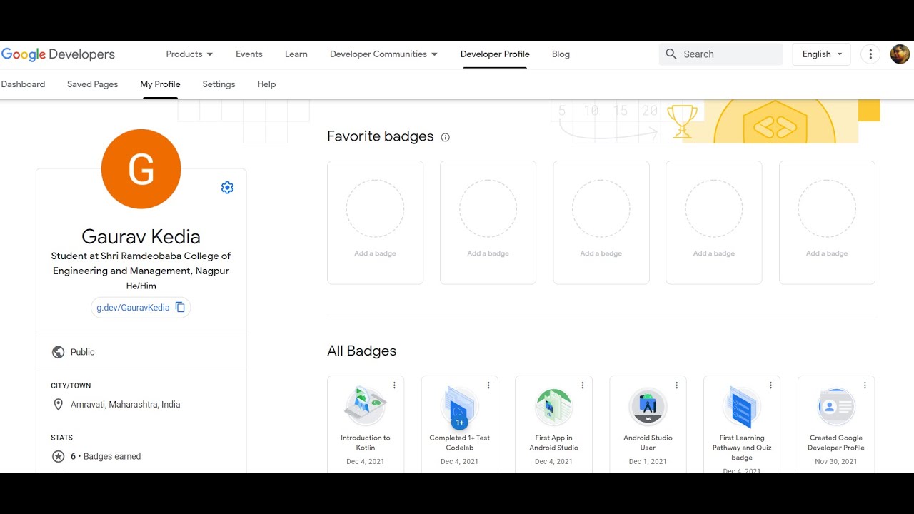 Creating Google Developer Profile for Android basis in Kotlin Course