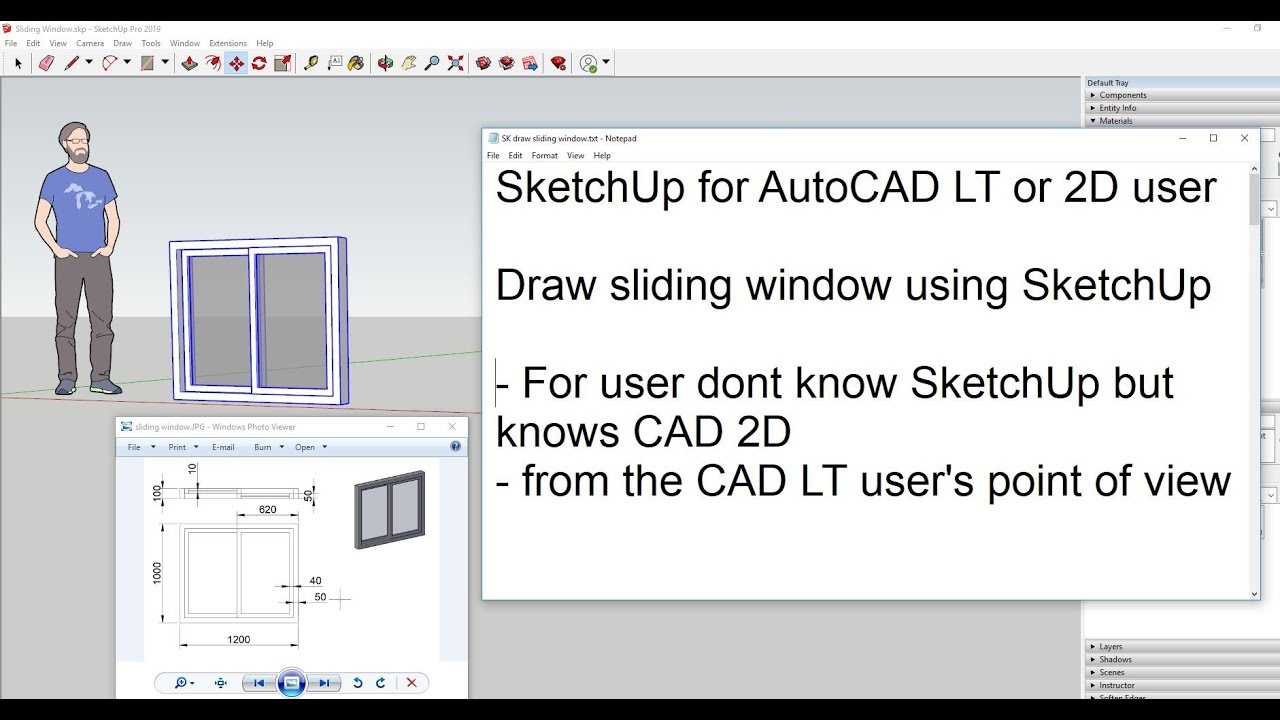 SketchUp tutorial for AutoCAD LT user : Draw sliding window