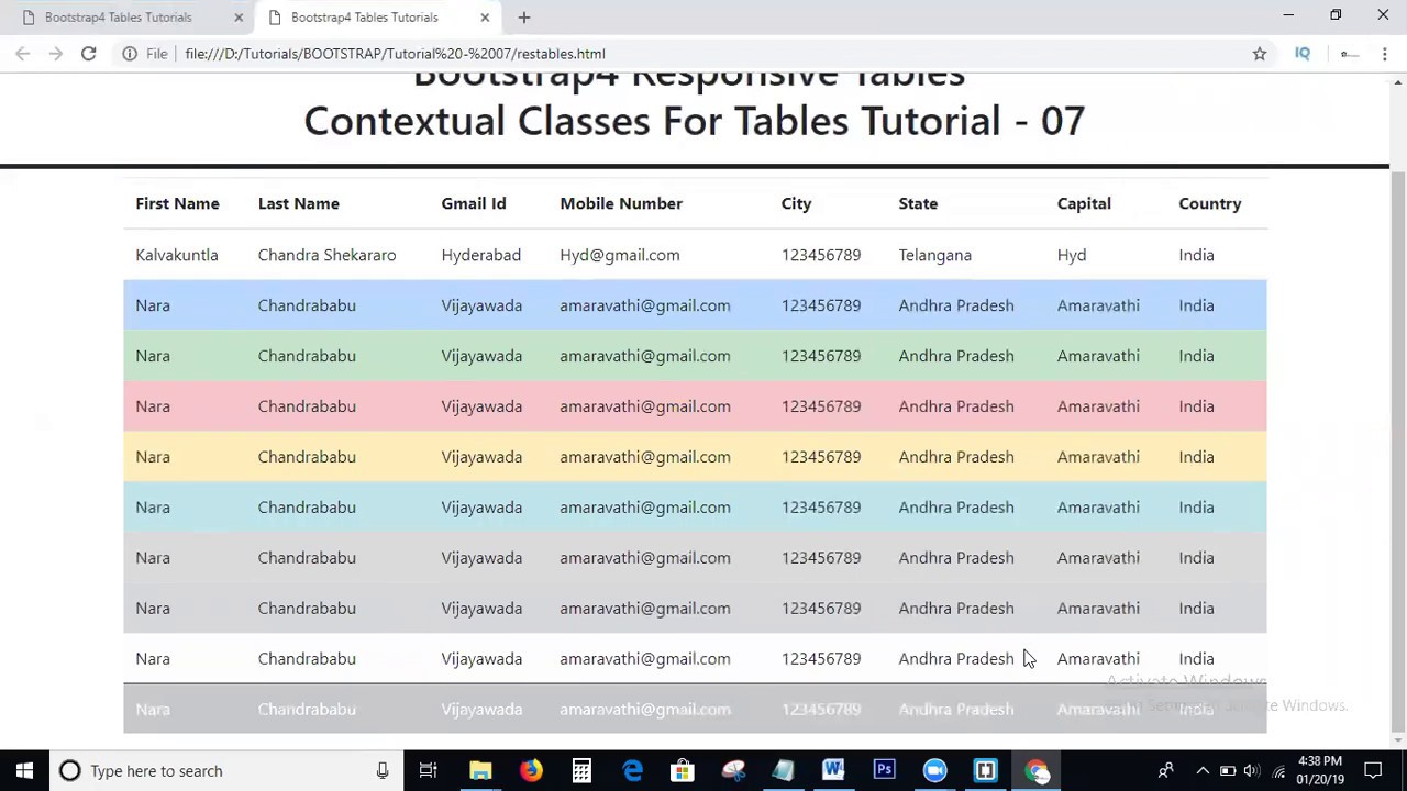 Bootstrap 4 Tutorials - 07 | Bootstrap 4 Contextual Table Classes | Bootstrap 4 responsive Tables