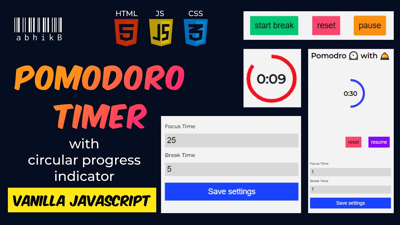 Mini Javascript Project - Pomodoro Timer with Circular Progress Indicator (Vanilla JS , HTML ,CSS)