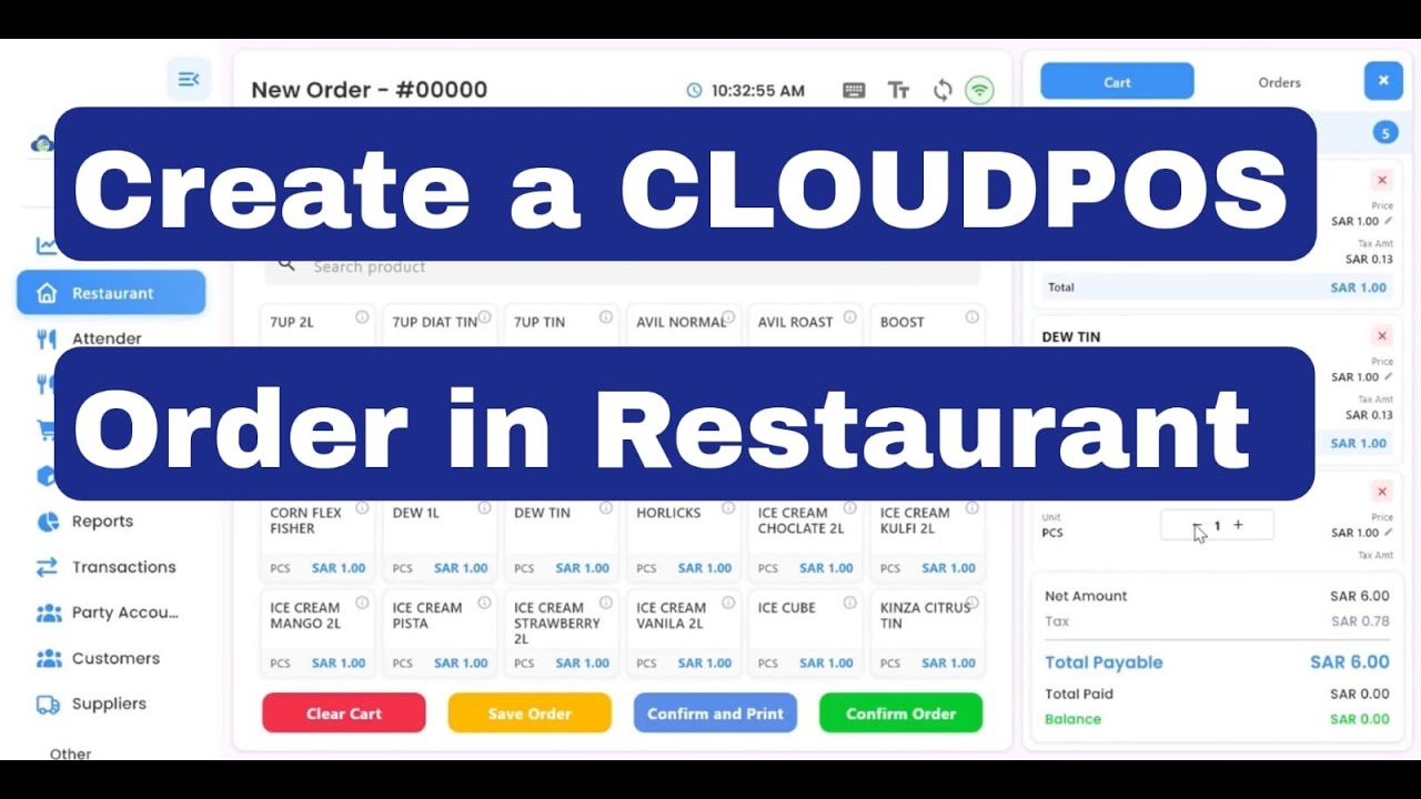 CLOUDPOS - Create a New Order in a Restaurant